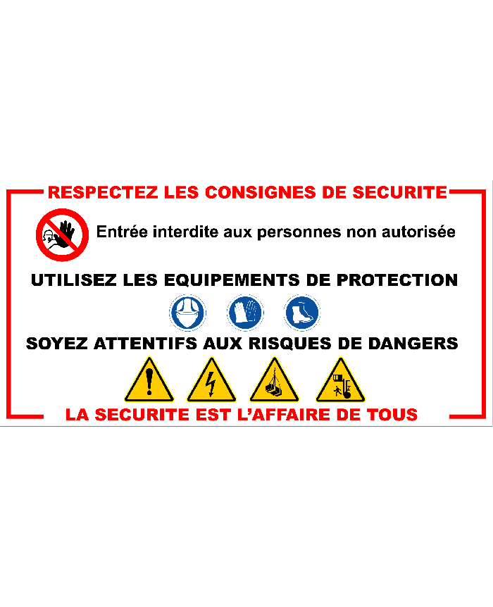 Panneau consignes de sécurité sur chantier - signalétique de chantier : Promociel